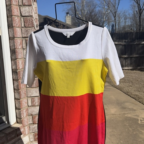 Misook | Dresses | Misookm Black White Orange Yellow Colorblock Dress ...